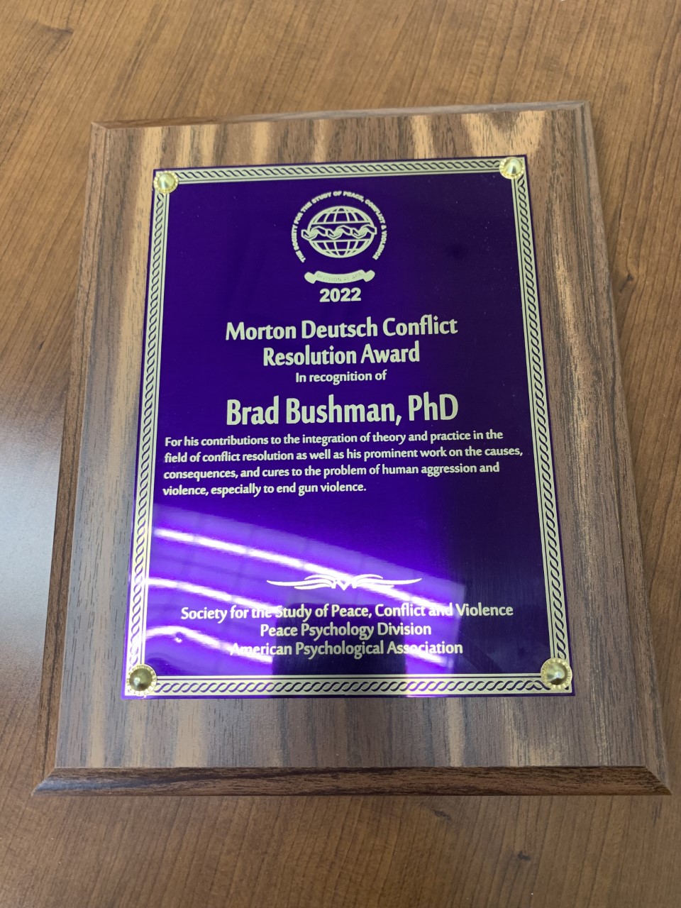 Bushman Receives Morton Deutsch Conflict Resolution Award | School of ...